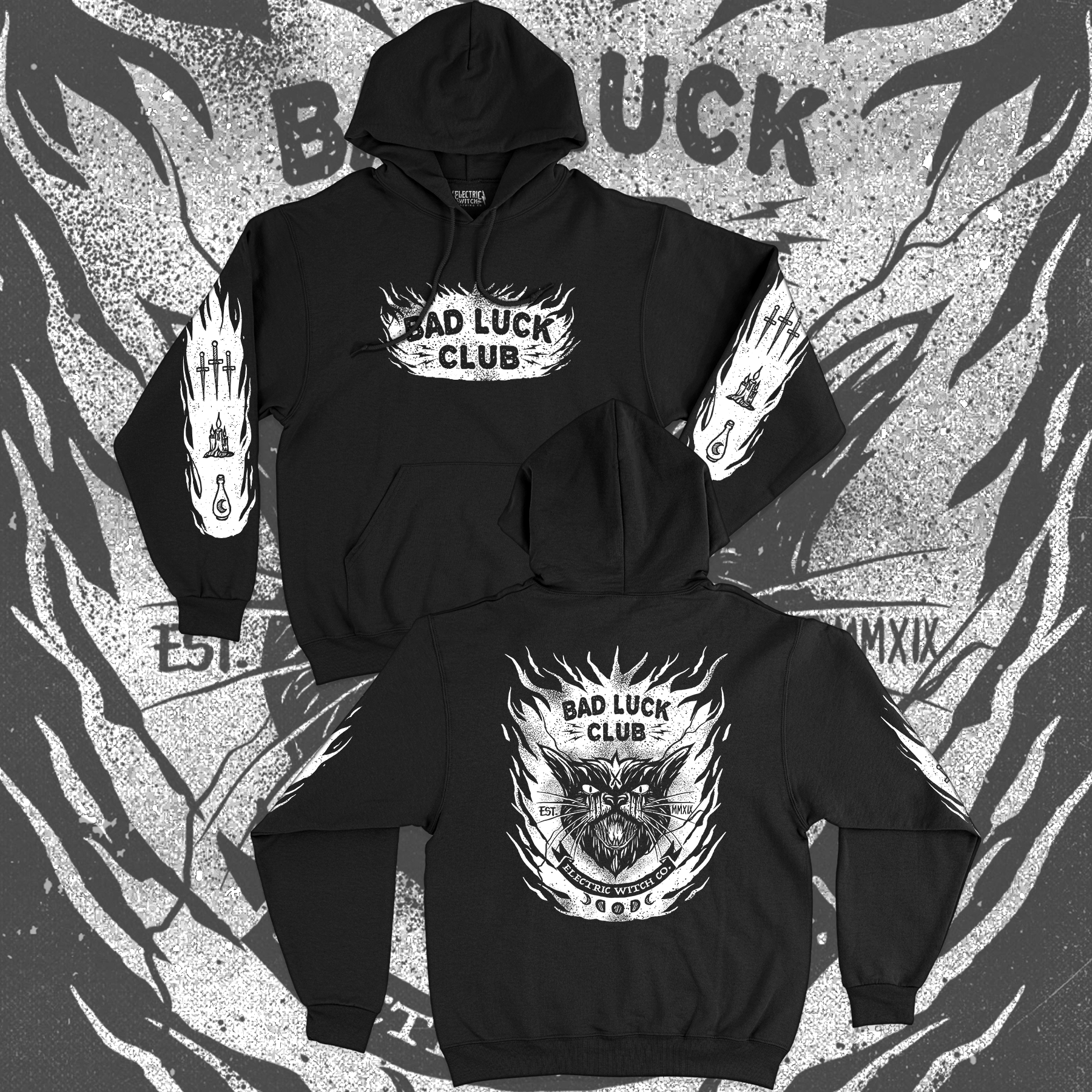 Bad Luck Club Pullover Hoodie: Graphic Tees, Alt & Goth Streetwear